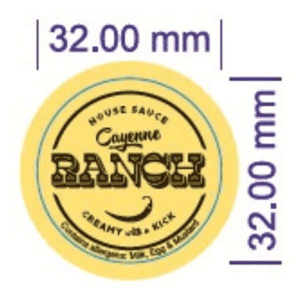 Slim Chickens Ranch Cayenne label 32mm 2 Colour